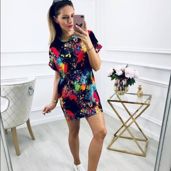 Dresses | New Paint Splatter Short Sleeve Dress | Poshmark